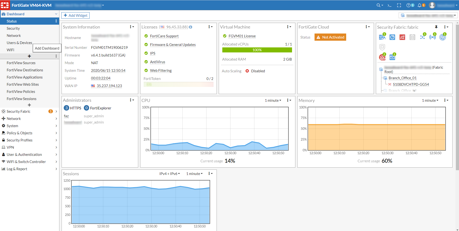 Creating a fabric system and license dashboard | FortiGate / FortiOS 6. ...