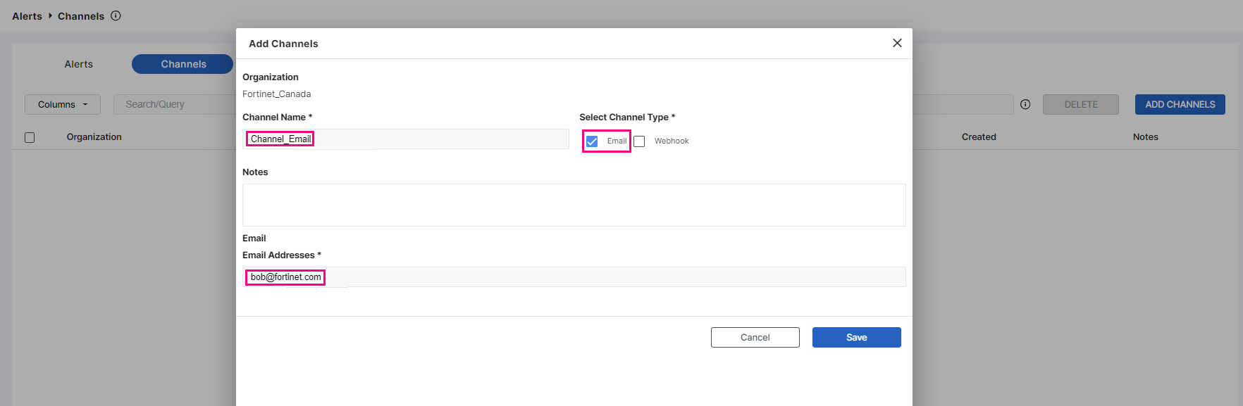 Adding a channel | FortiDevice 25.1.a | Fortinet Document Library