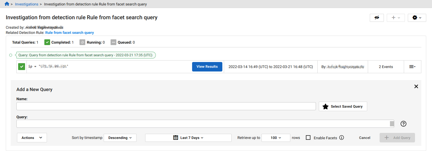 Adding queries to an investigation | FortiNDR Cloud 2024.2.0 | Fortinet Document Library