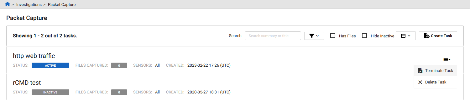 Terminating and deleting Packet Captures | FortiNDR Cloud 2024.2.0 ...