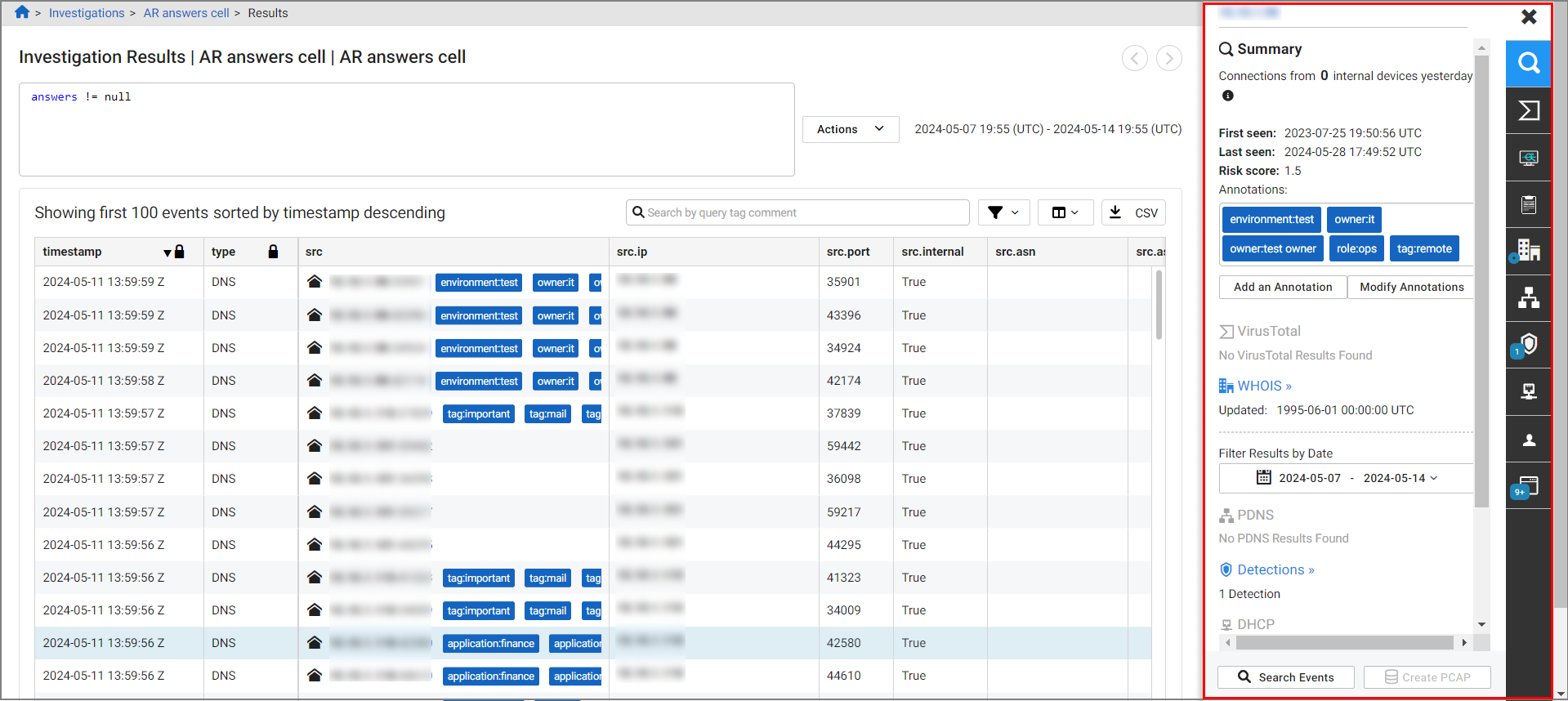 Entity Panel | FortiNDR Cloud 2024.2.0 | Fortinet Document Library