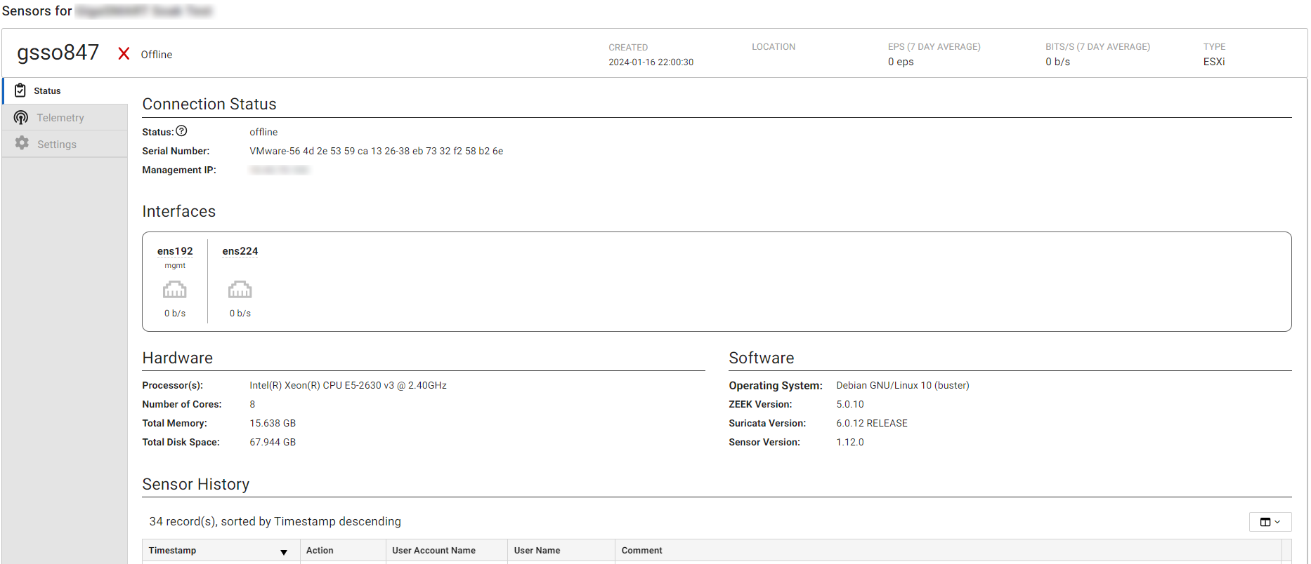 Sensor status | FortiNDR Cloud 2024.5.0 | Fortinet Document Library