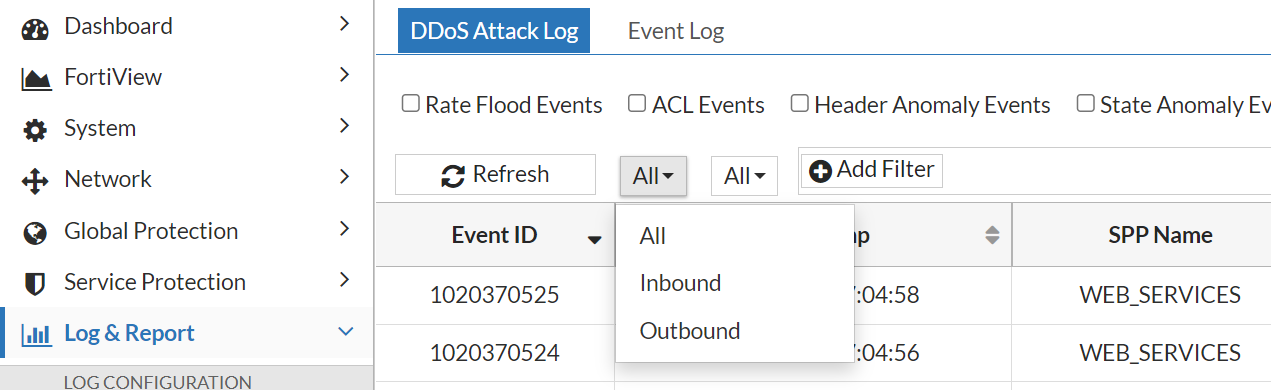 Using the DDoS attack log table | FortiDDoS-F 6.4.1 | Fortinet Document ...