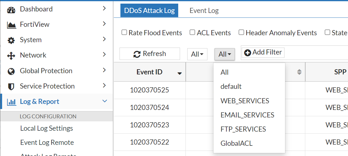 Using the DDoS attack log table | FortiDDoS-F 6.4.1 | Fortinet Document ...