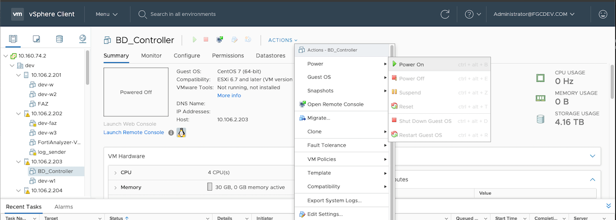 Powering on the VM from VMware vSphere | FortiAnalyzer BigData Private ...