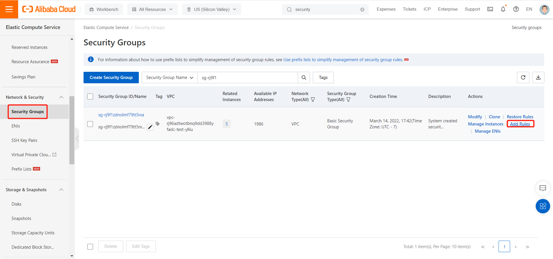 Configuring the Security Group Rules | FortiADC Public Cloud 7.0.0