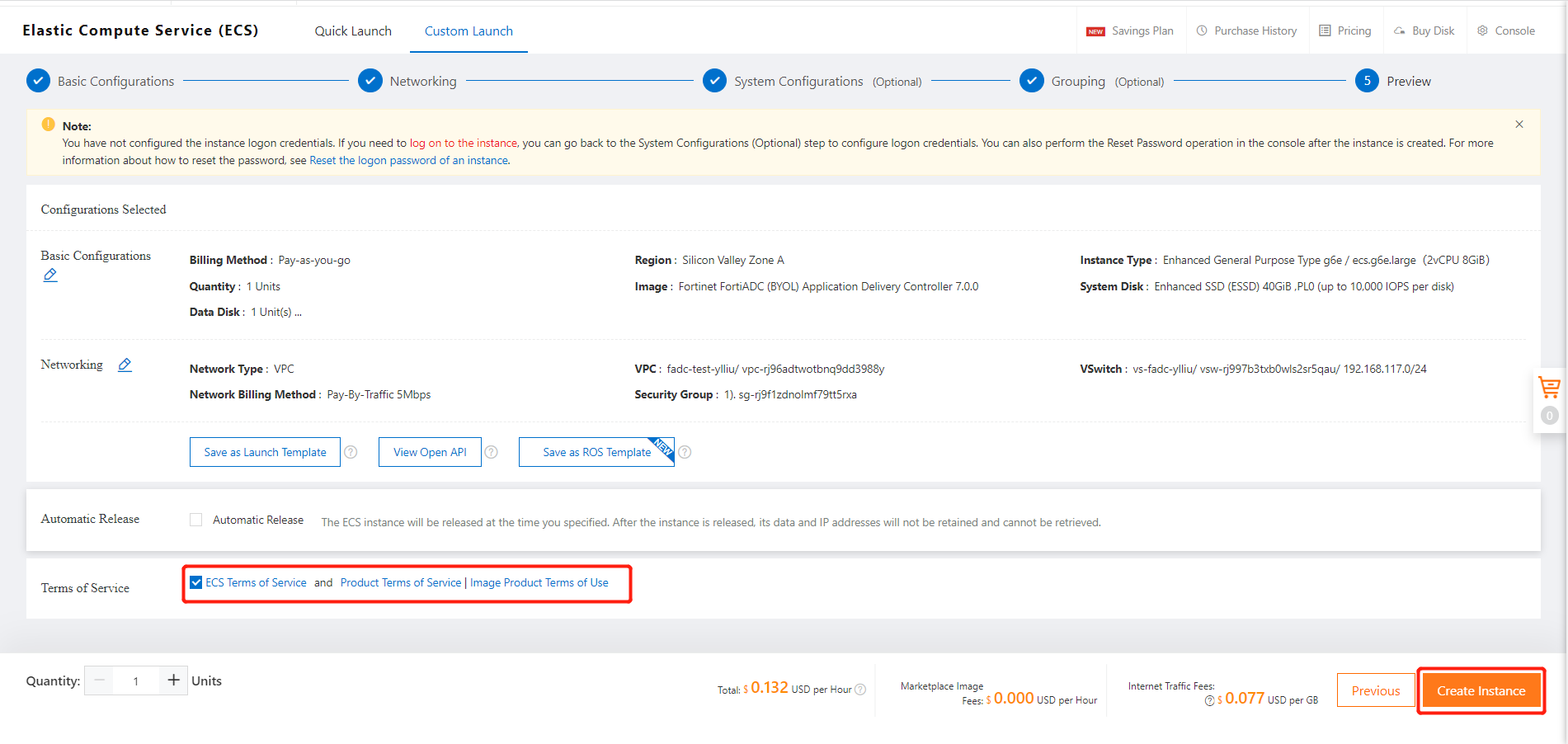 Creating the FortiADC-VM instance | FortiADC Public Cloud 7.0.0 ...