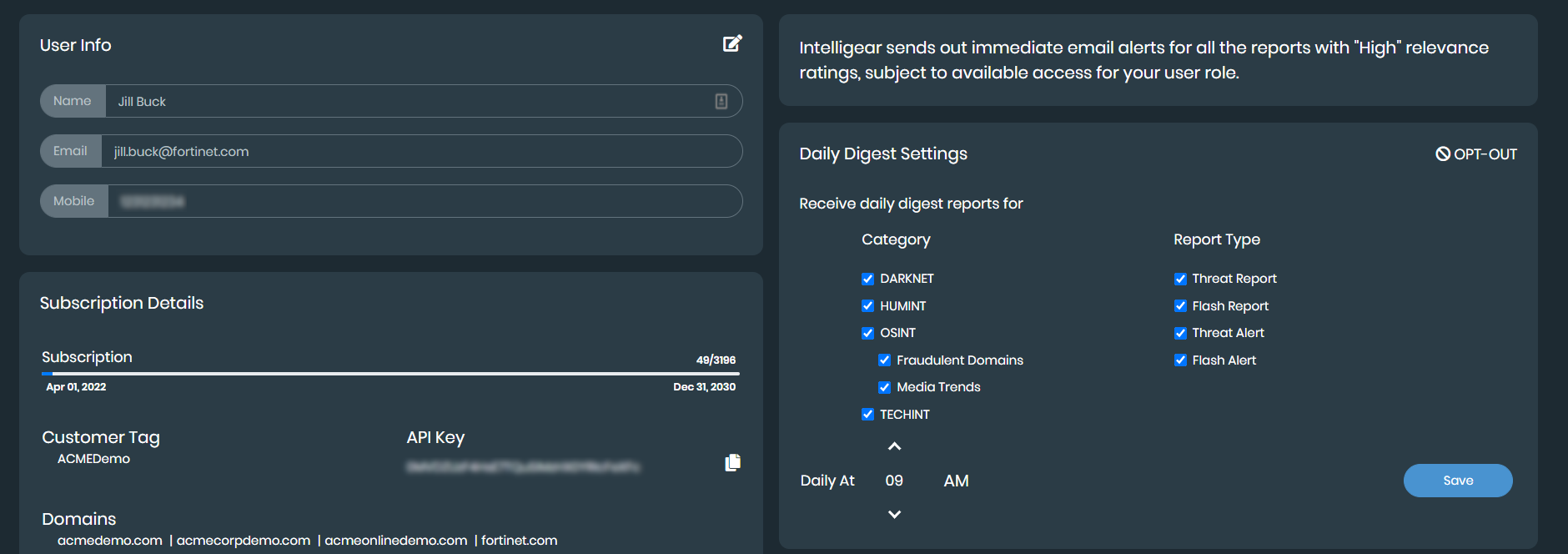 Accessing profile settings | FortiRecon 23.4.a | Fortinet Document Library