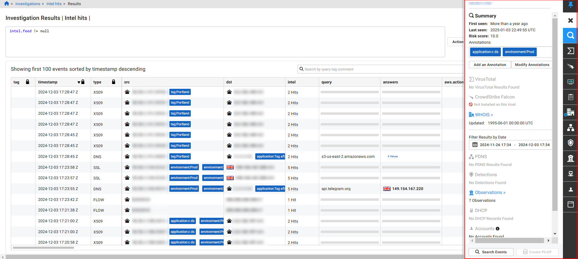 Entity Panel | FortiNDR Cloud 25.1.0 | Fortinet Document Library