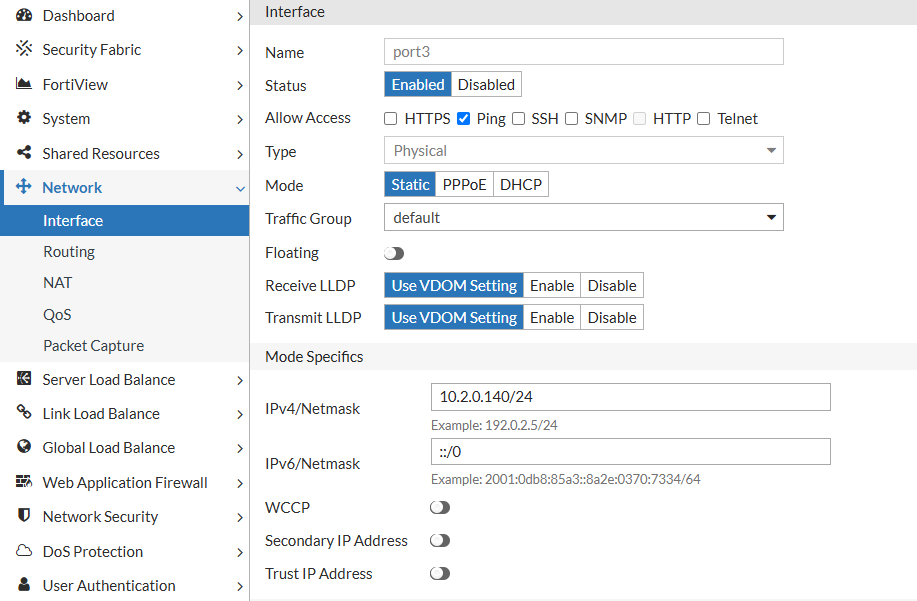 Configuring network interfaces for the incoming and outgoing traffic | FortiADC 8.0.0 | Fortinet ...