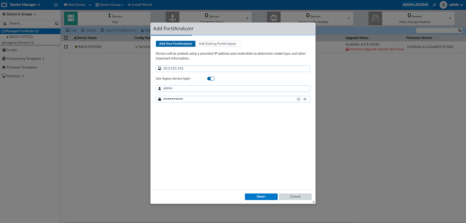 One FortiAnalyzer can be shared across multiple FortiManager ADOMs ...