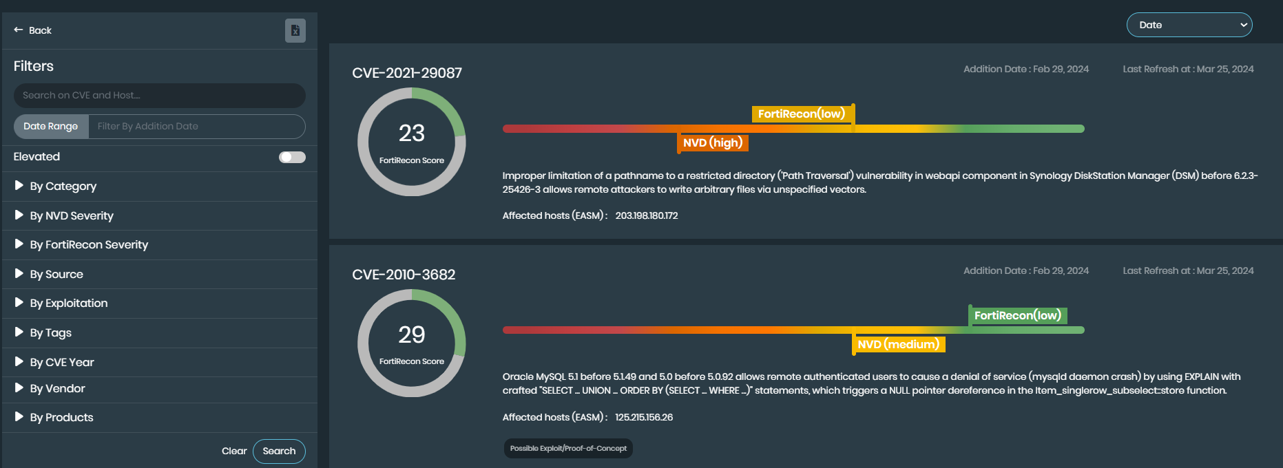 Viewing and filtering CVE reports | FortiRecon 25.1.a | Fortinet ...