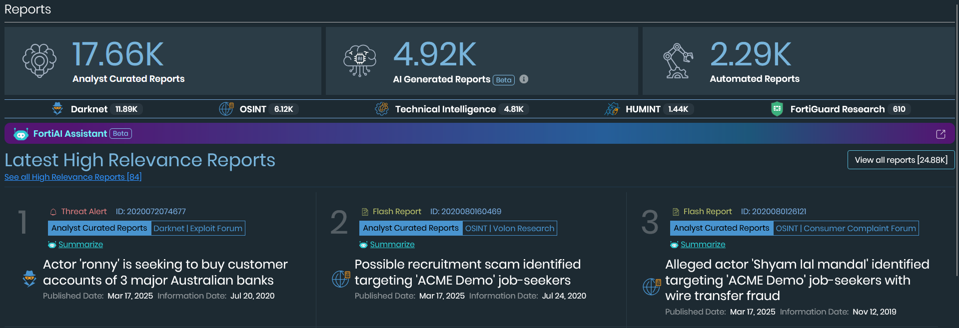 Reports | FortiRecon 25.1.a | Fortinet Document Library