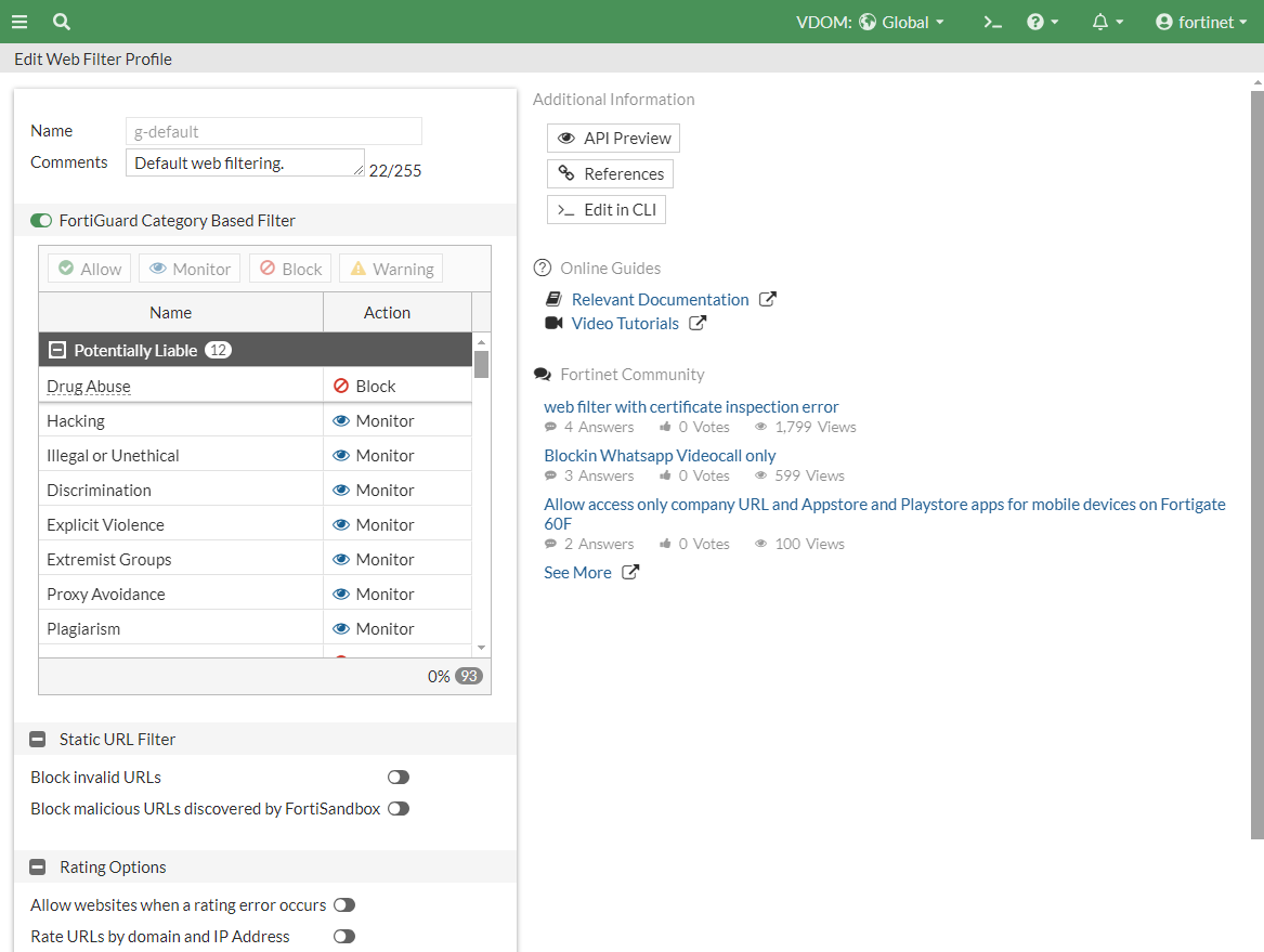 Global security profiles | FortiGate / FortiOS 7.0.16 | Fortinet ...