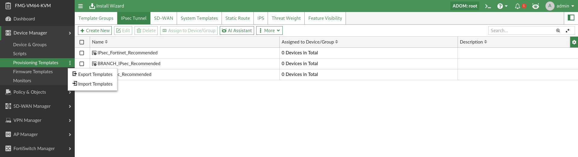 Export and import provisioning template configurations | FortiManager 7.4.7 | Fortinet Document ...