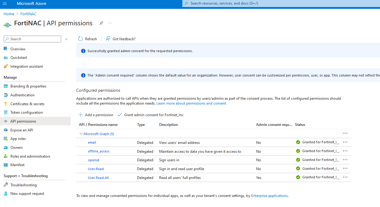 Step 1: Azure AD OAuth Configuration | FortiNAC-F 7.6.0 | Fortinet ...