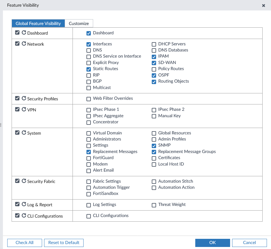Choosing feature visibility for devices | FortiManager 7.4.3 | Fortinet Document Library