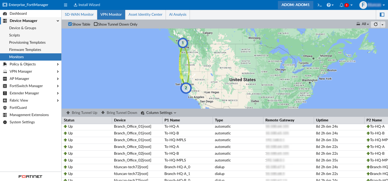VPN Monitor | FortiManager 7.4.3 | Fortinet Document Library