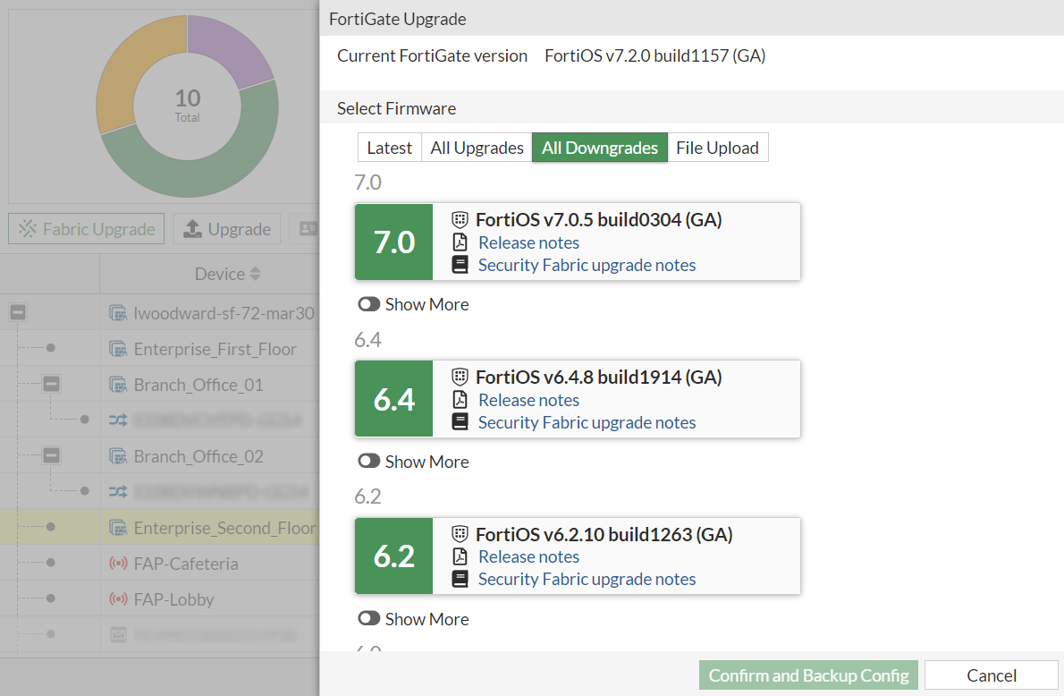 Downgrading individual device firmware | FortiGate / FortiOS 7.4.8 ...