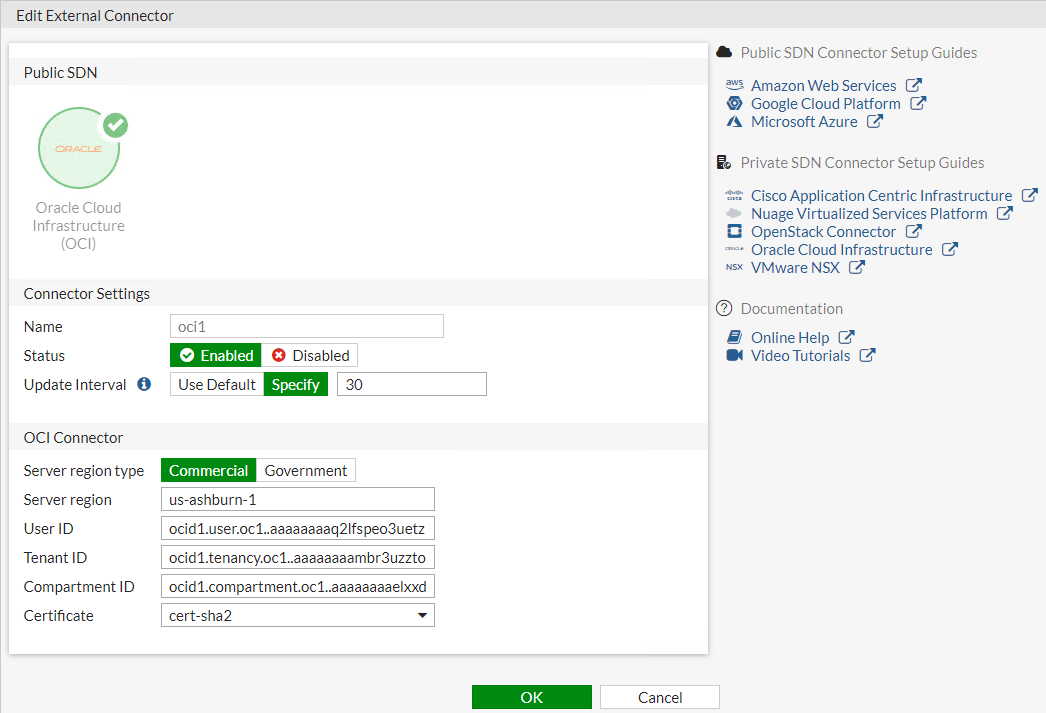 OCI SDN connector using certificates | FortiGate / FortiOS 7.4.8 ...