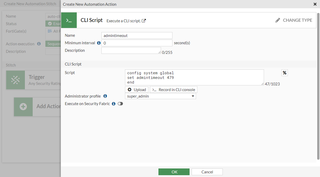 CLI script action | FortiGate / FortiOS 7.4.8 | Fortinet Document Library