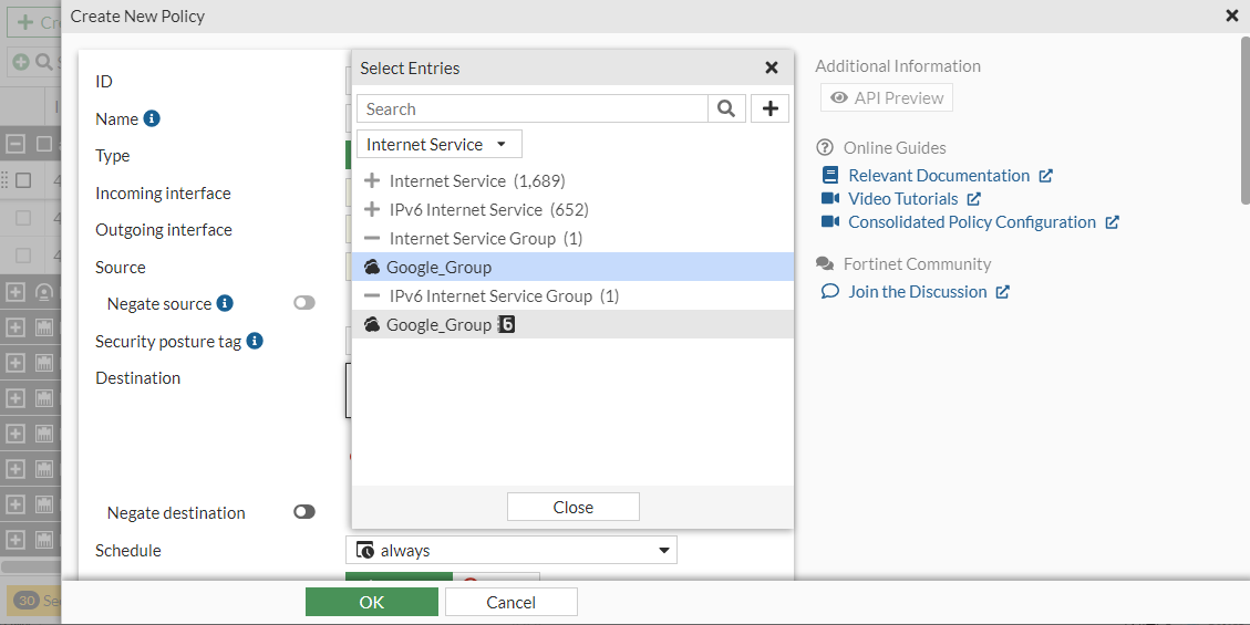 Internet service groups in policies | FortiGate / FortiOS 7.4.8 ...