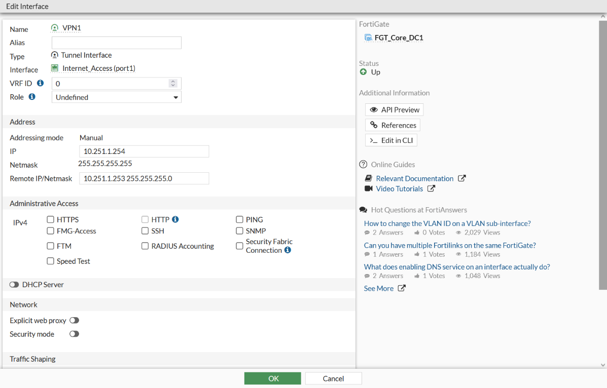 Tunnel interface configuration | FortiSASE 23.2.32