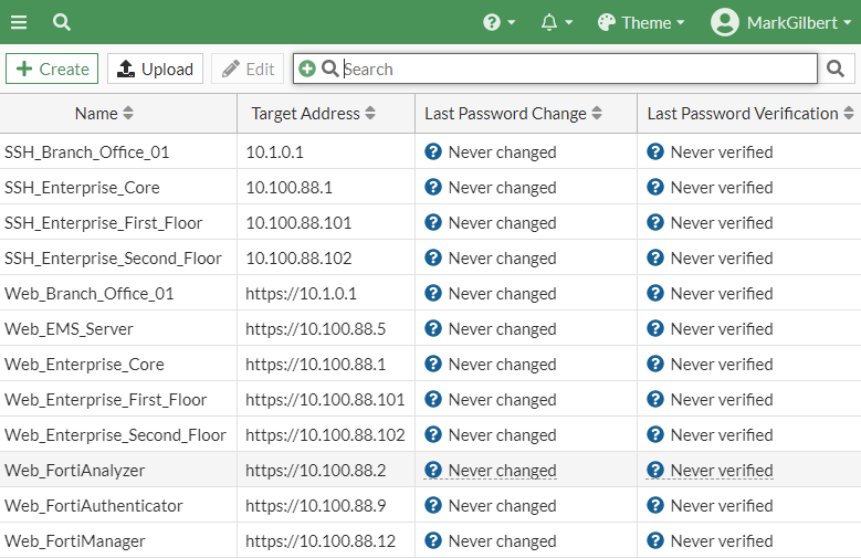 Verifying access for IT administrator user Mark Gilbert | FortiPAM 1.4. ...