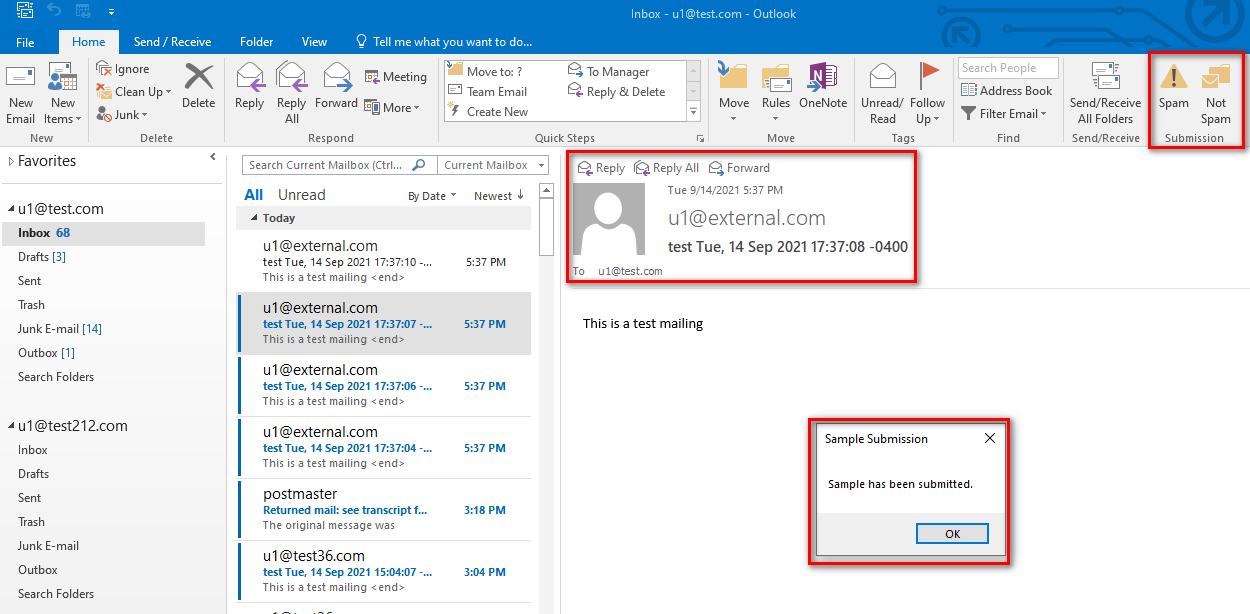 Testing sample submission in Outlook | FortiMail Appliances and Virtual ...