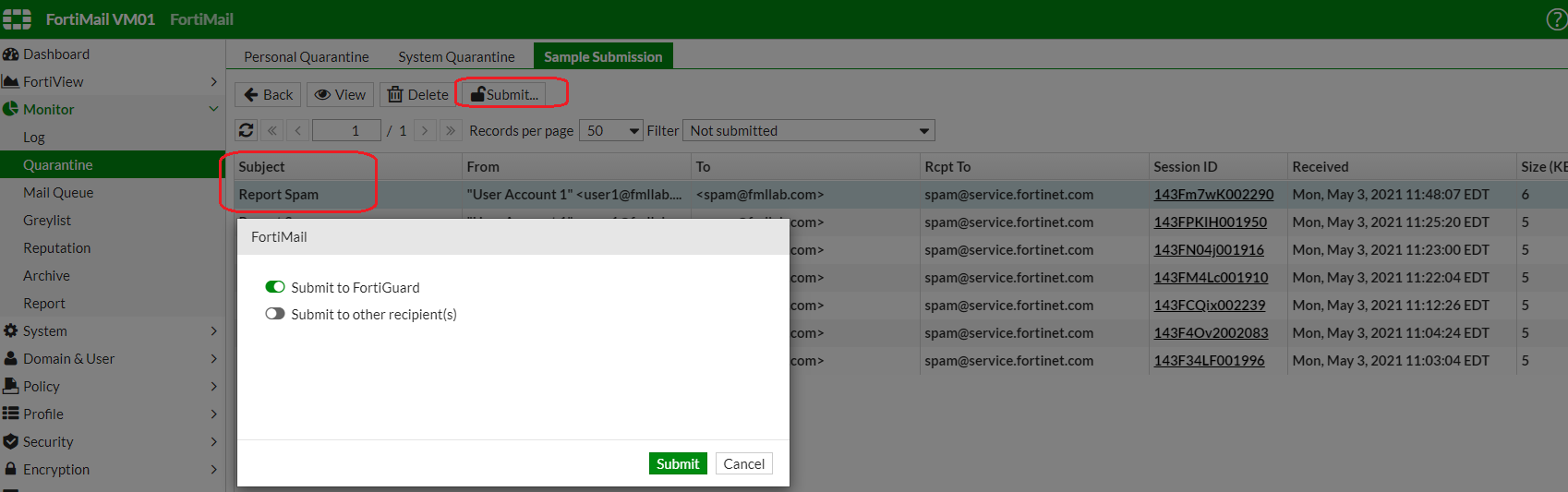 Managing Spam Samples on FortiMail | FortiMail 7.6.0 | Fortinet ...