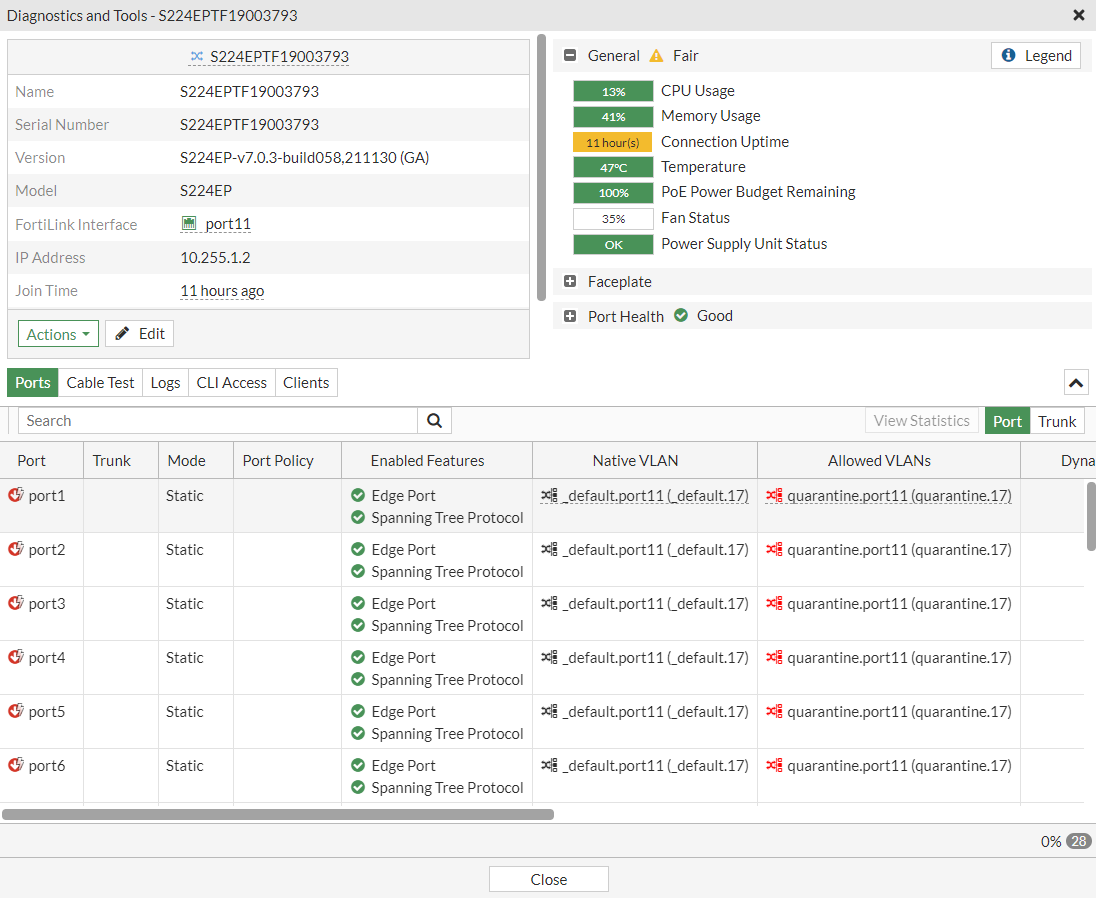 Diagnostics and tools | FortiSwitch 7.4.6 | Fortinet Document Library