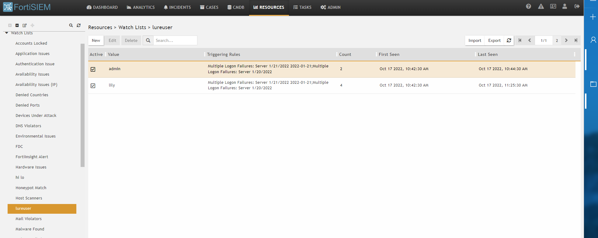 FortiSIEM Watch List | FortiDeceptor 6.1.0 | Fortinet Document Library