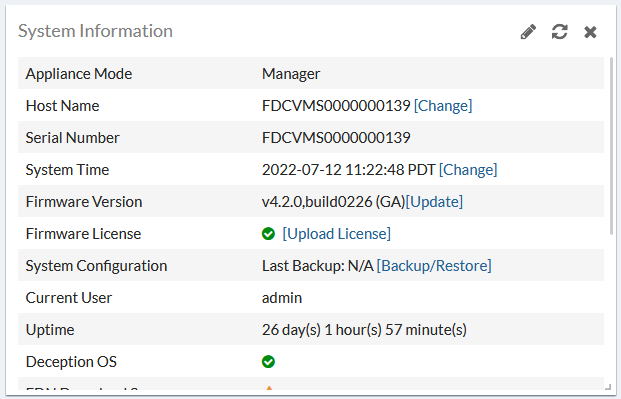 System Information | FortiDeceptor 6.1.0 | Fortinet Document Library