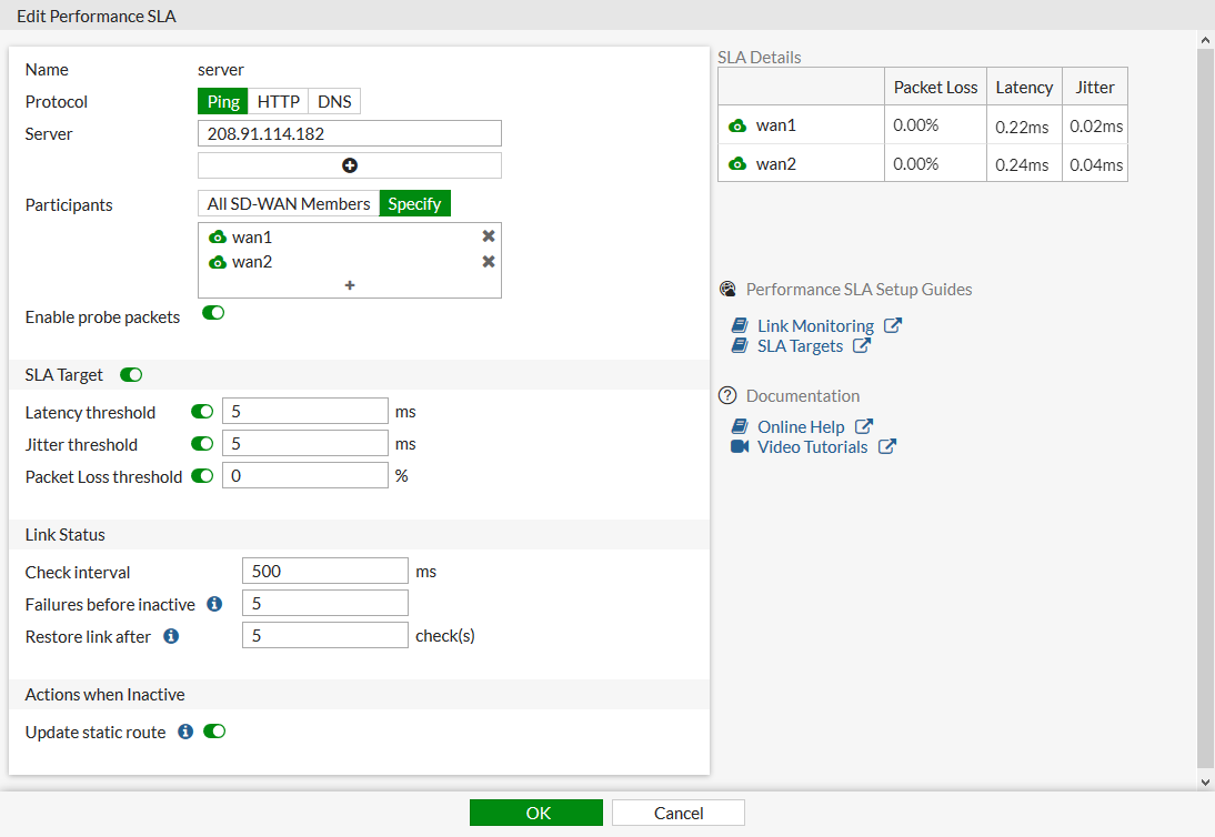 SLA targets example | FortiGate / FortiOS 6.4.4 | Fortinet Document Library