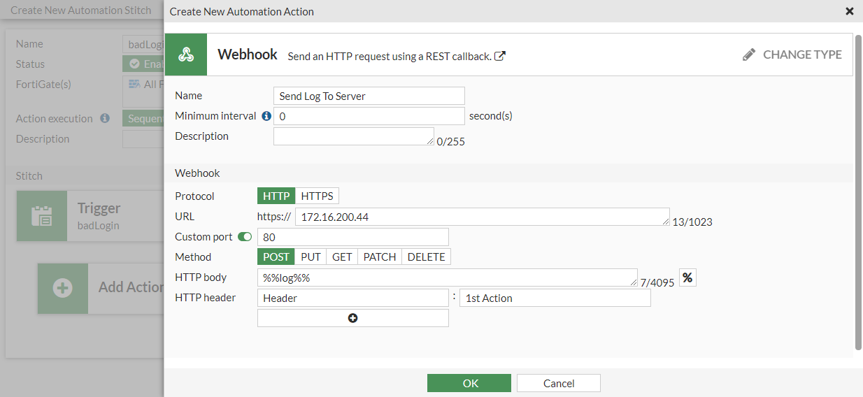 Webhook action | FortiGate / FortiOS 7.4.7 | Fortinet Document Library