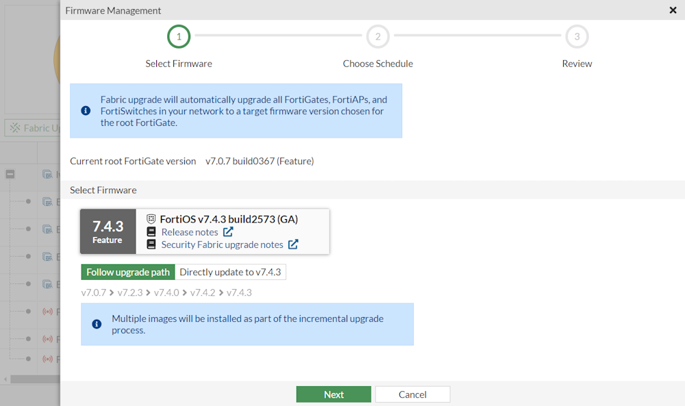 Upgrading Fabric or managed devices | FortiGate / FortiOS 7.4.7 ...