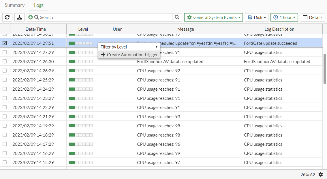 FortiOS event log trigger | FortiGate / FortiOS 7.4.7 | Fortinet Document Library