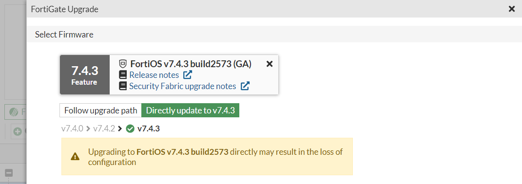 Upgrading individual devices | FortiGate / FortiOS 7.4.7 | Fortinet ...