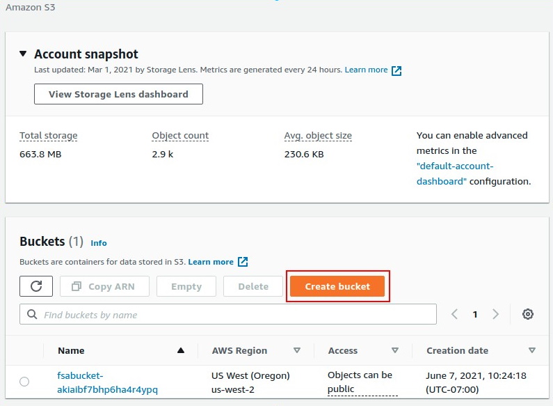 Create a bucket | FortiDeceptor Public Cloud 5.0.0