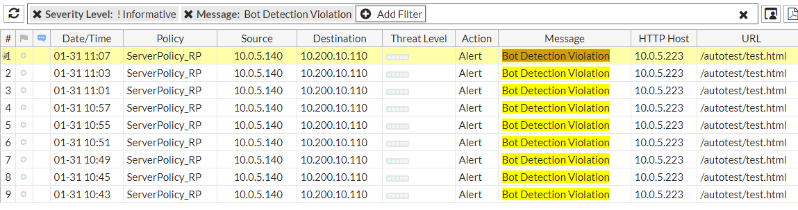 Viewing the bot detection violations | FortiWeb 7.4.7 | Fortinet Document Library