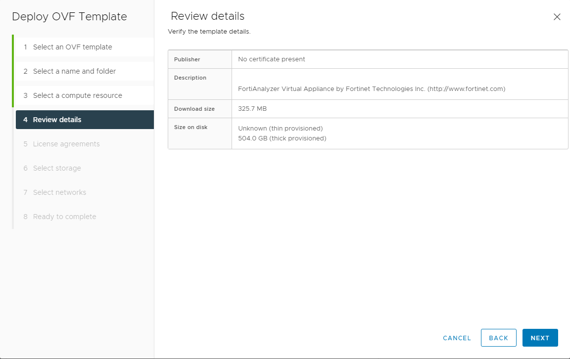 Deploying the OVF file | FortiAnalyzer Private Cloud 7.6.0 | Fortinet ...