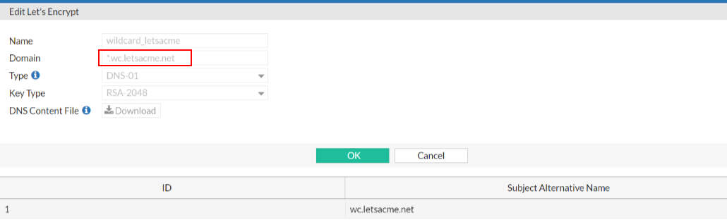 Wildcard domain name in Let's Encrypt certificates (7.6.1) | FortiWeb ...