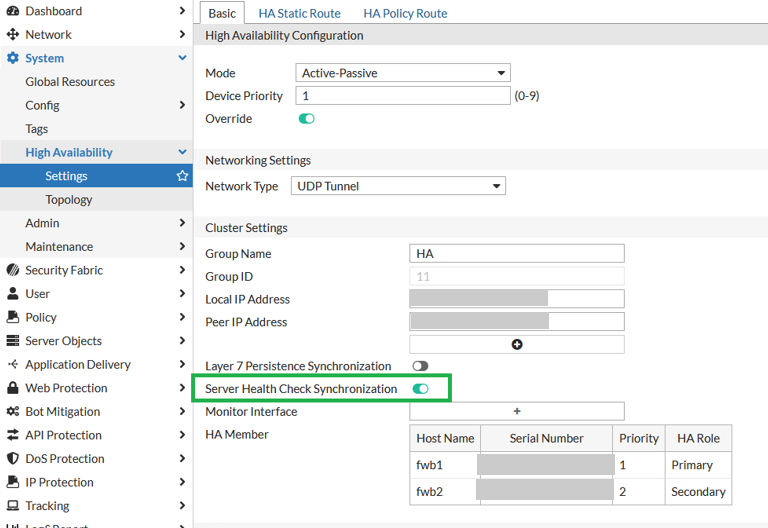 Synchronizing health check status in HA mode (7.6.0) | FortiWeb 7.6.3 ...