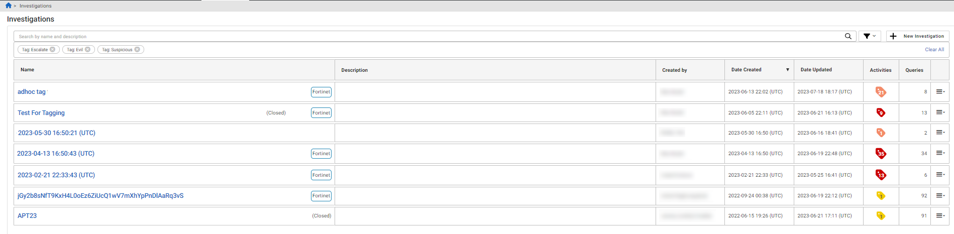 Investigate | FortiNDR Cloud 25.1.a | Fortinet Document Library