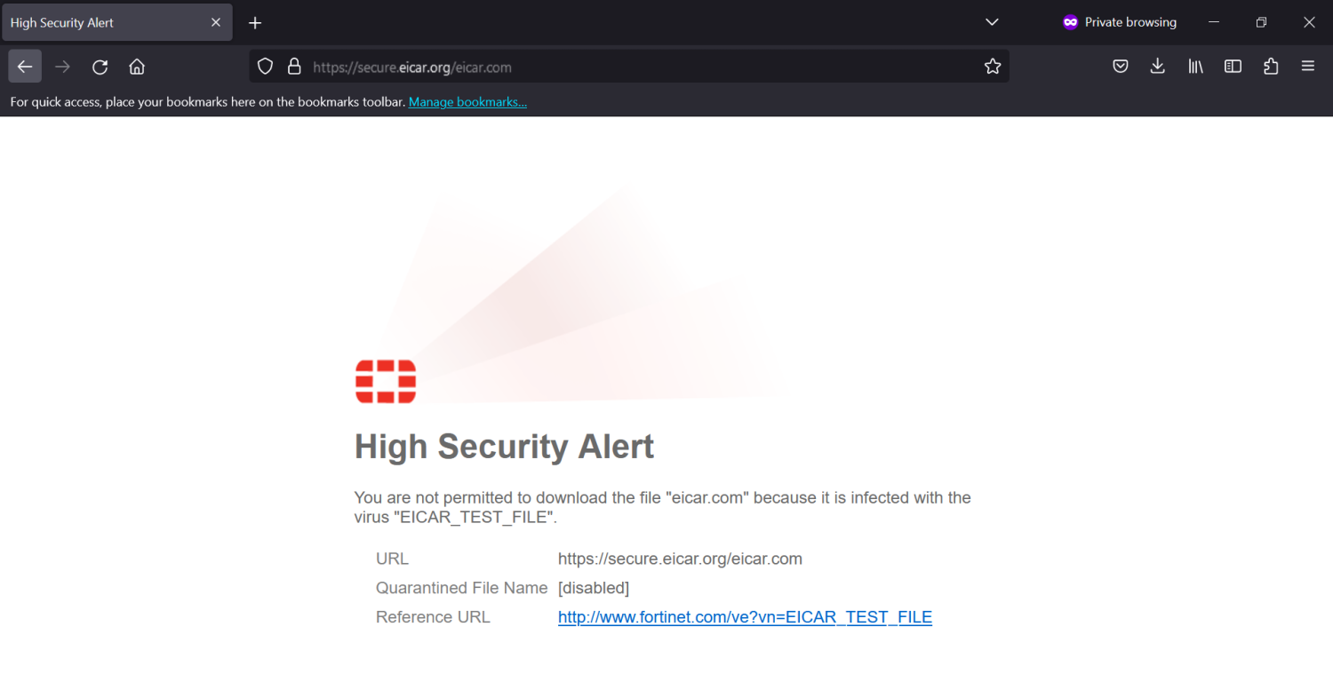 Testing an antivirus profile | FortiGate / FortiOS 7.0.15 | Fortinet ...