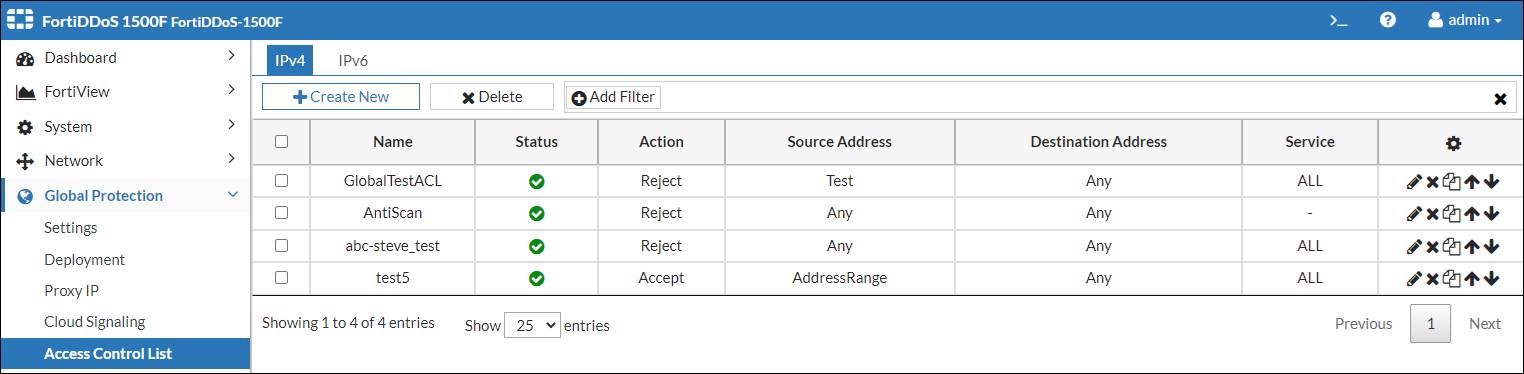 Access Control List | FortiDDoS-F 7.0.0 | Fortinet Document Library