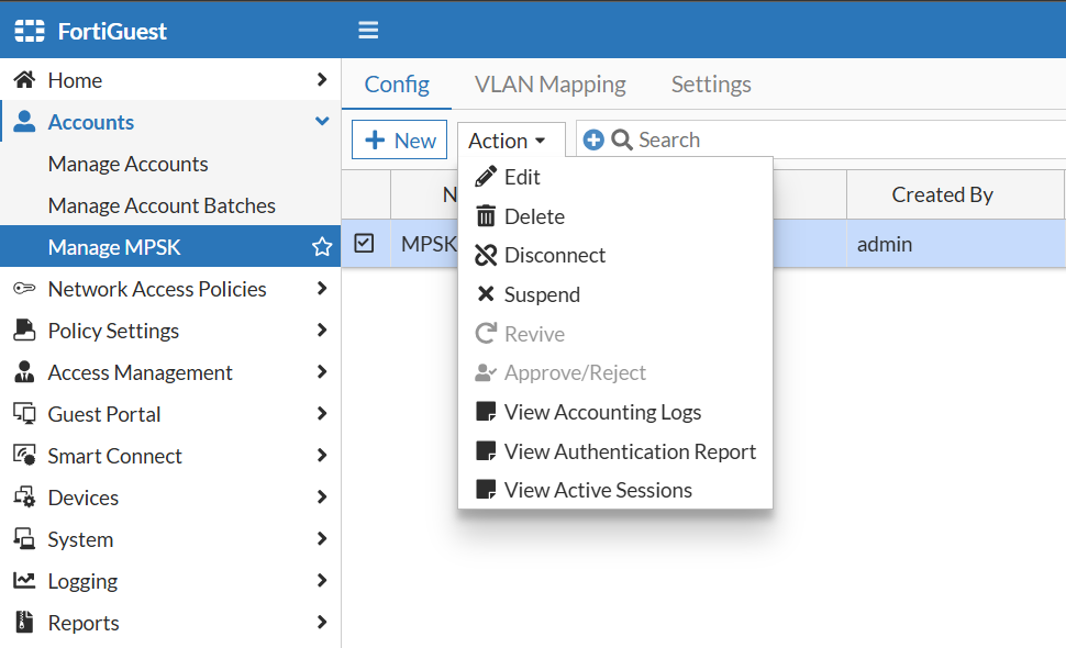Creating and Managing MPSK | FortiGuest 2.2.0 | Fortinet Document Library