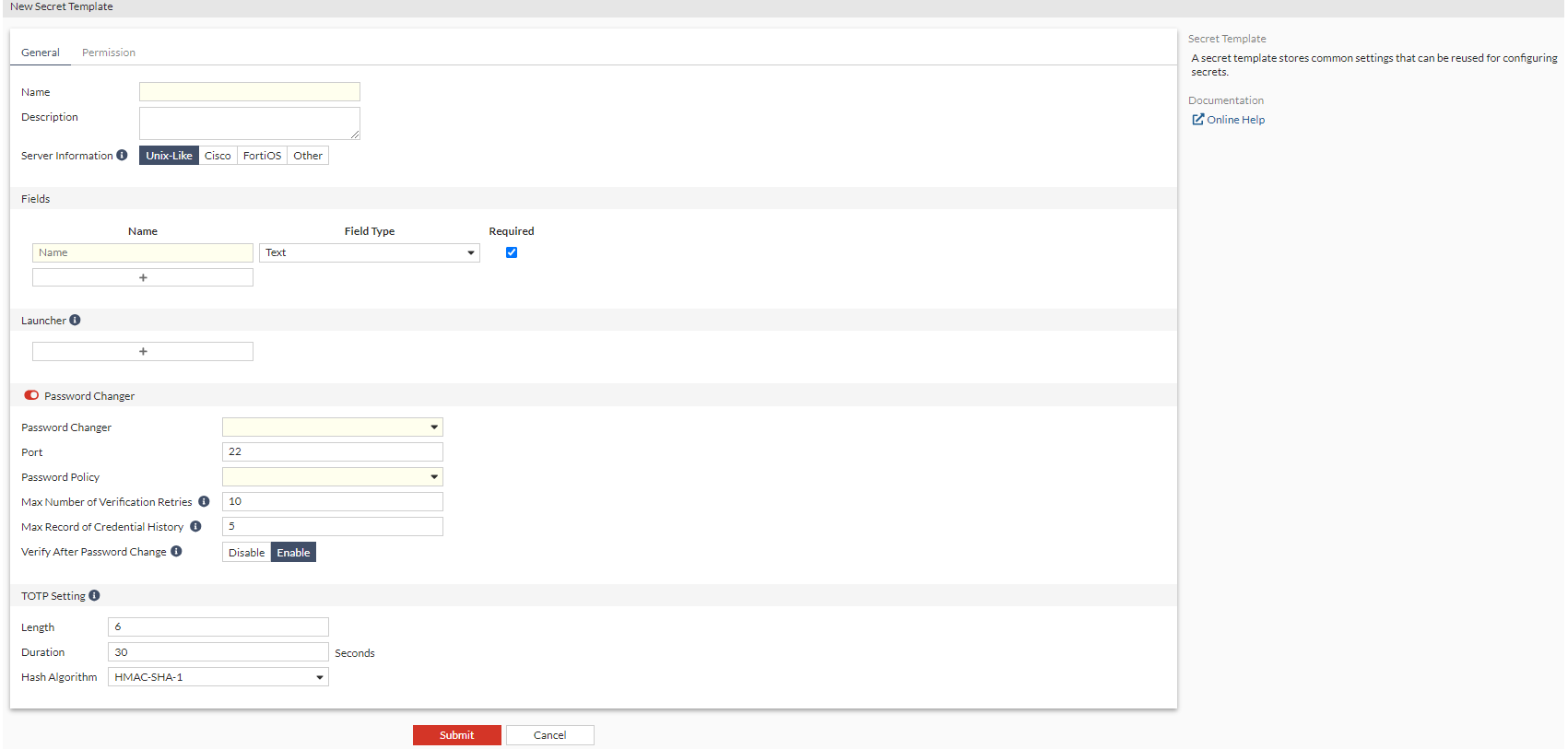 Creating secret templates | FortiPAM 1.5.0 | Fortinet Document Library