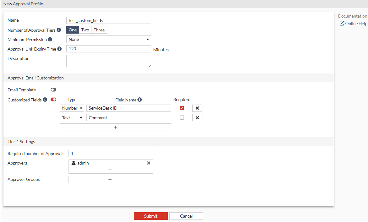 Configuring and accessing a secret that uses an approval profile with custom fields Example ...