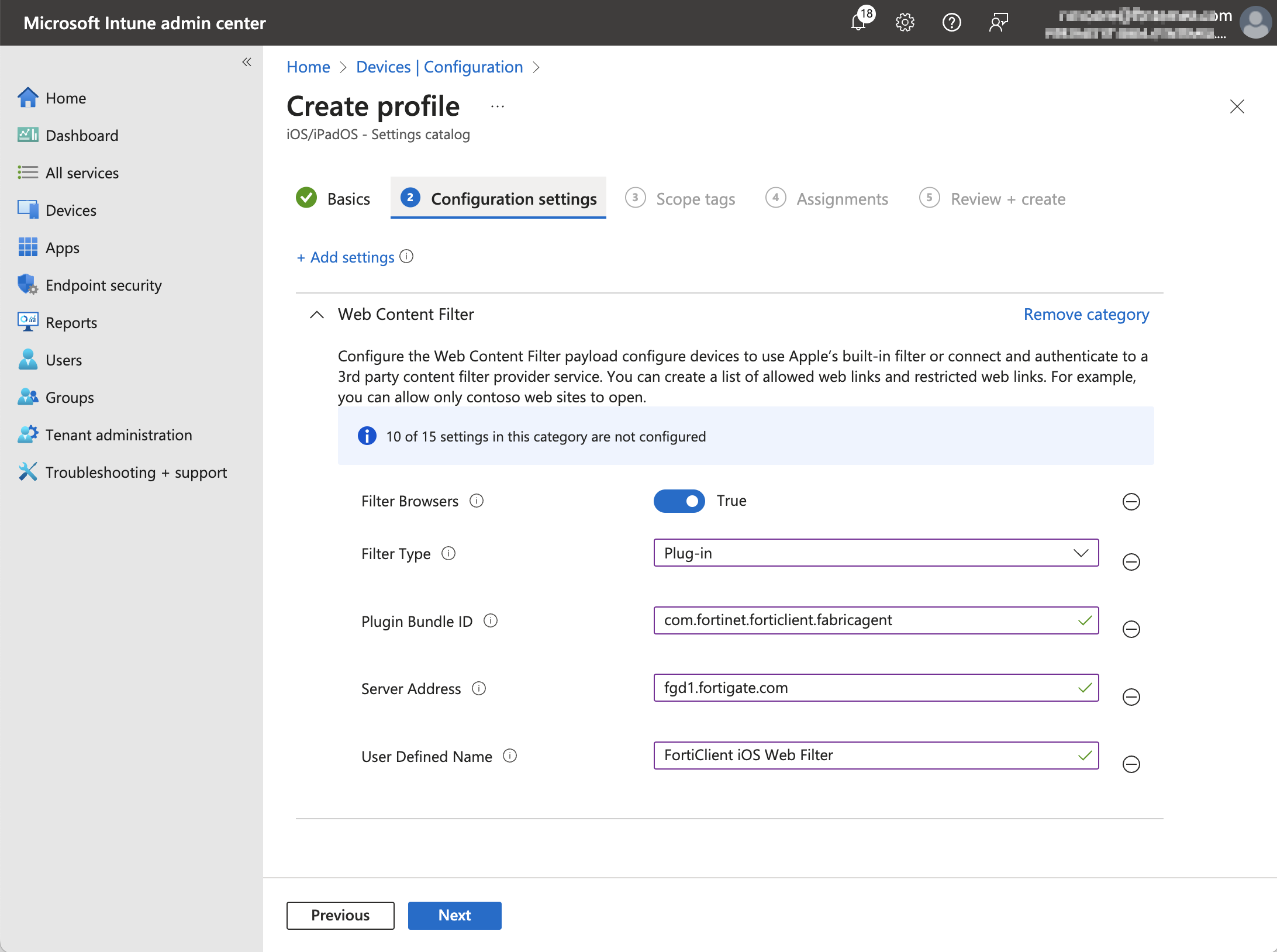 Pushing Web Filter Content Profile To Forticlient Ios Forticlient 7 4 0 Fortinet Document